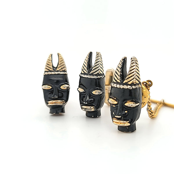 Alluring Vintage Hand-Crafted Tribal Mask Swank Cufflinks & Tie/Lapel ...