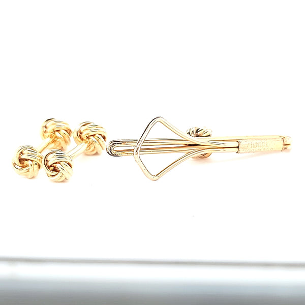 Set of Elegant Vintage Gold Plated Classic Knot Design Cufflinks & Tie ...